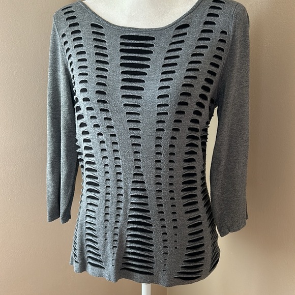 Express | Sweaters | Express Black And Grey Cut Out 34 Sleeve Top Size ...